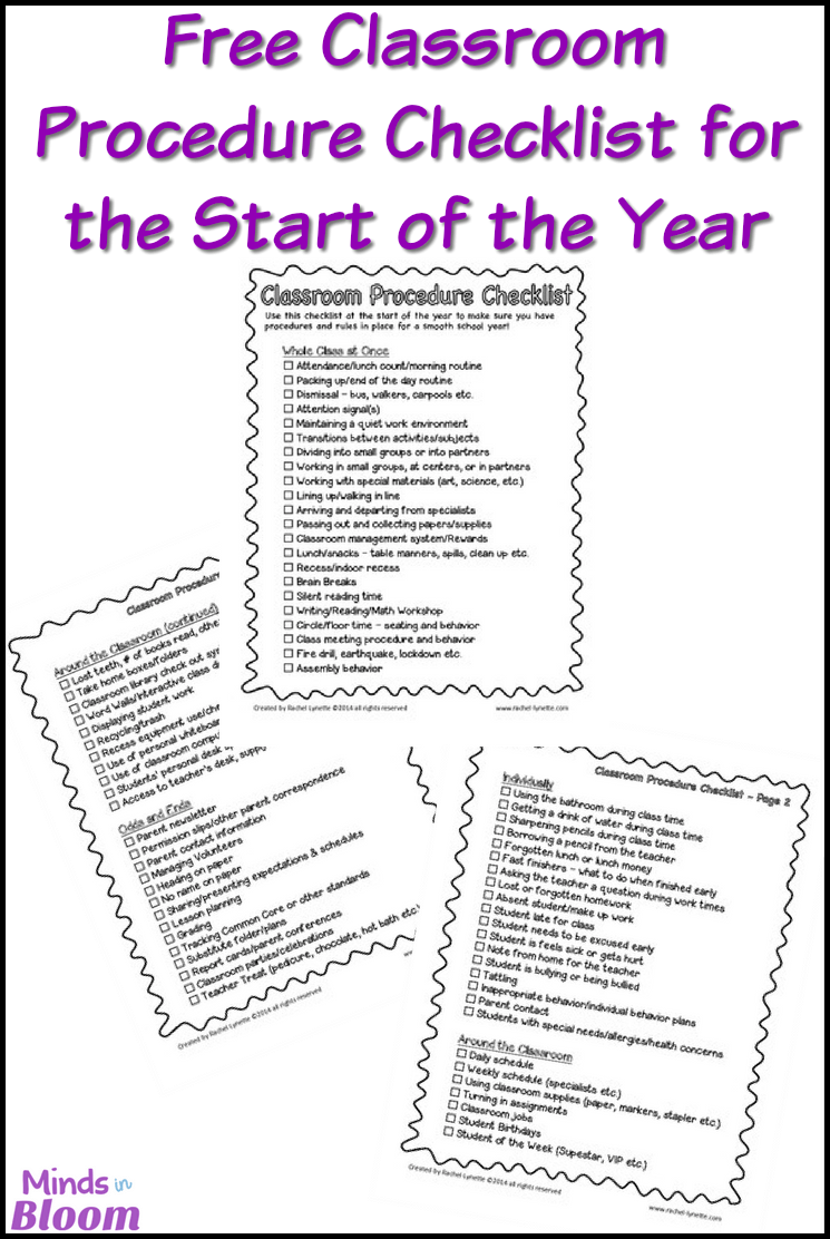 Free Classroom Procedure Checklist For The Start Of The Year Minds In 