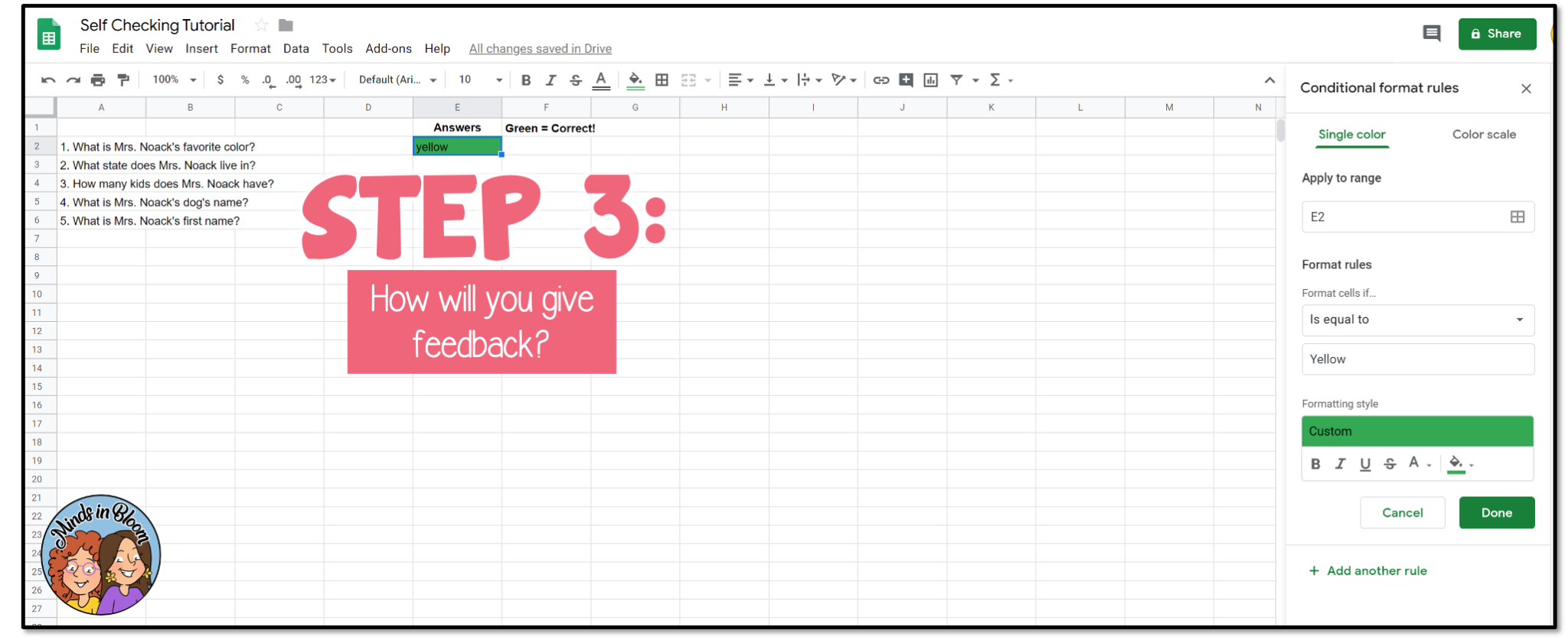5 Steps to Create Self-Checking Activities with Google Sheets - Minds in Bloom