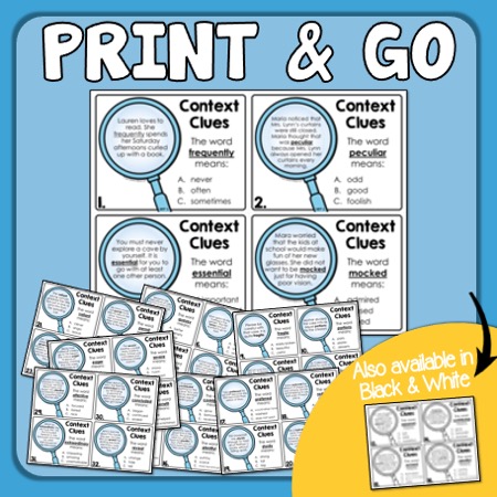 Context Clues Task Cards and Anchor Chart Print and Digital with Audio ...