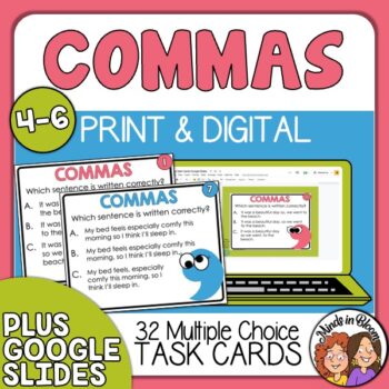 Comma Task Cards (Multiple Choice) Print or Digital Google Slides ...