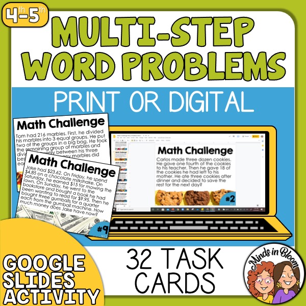 Multi Step Math Word Problems Task Cards Set 2 Print Digital 