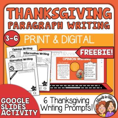 FREE Thanksgiving Paragraph Writing- Prompts for Opinion, Informative ...