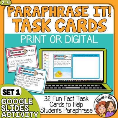 Paraphrasing Task Cards Beginner Set for Grades 2-4 with Google Slides ...