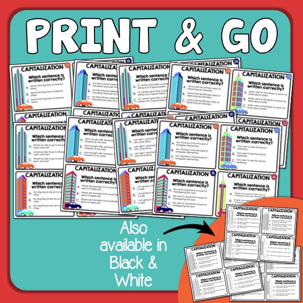 Capitalization Practice Task Cards | Print & Google Slides - Minds in Bloom