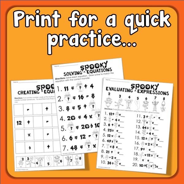 Halloween Math 4th and 5th Grade - Evaluating Expressions Equations ...