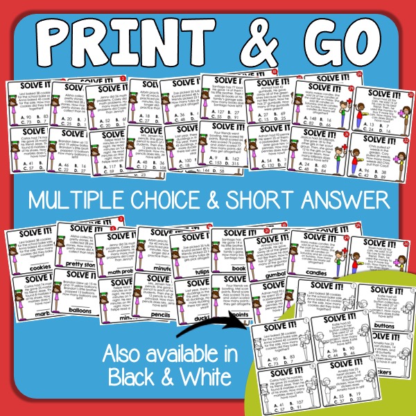 Addition and Subtraction Word Problems - Math Story Problem Task Cards ...