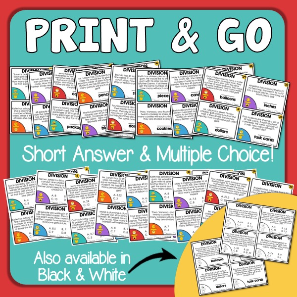 Division Task Cards - Interpreting the Remainder Word Problems + Anchor ...