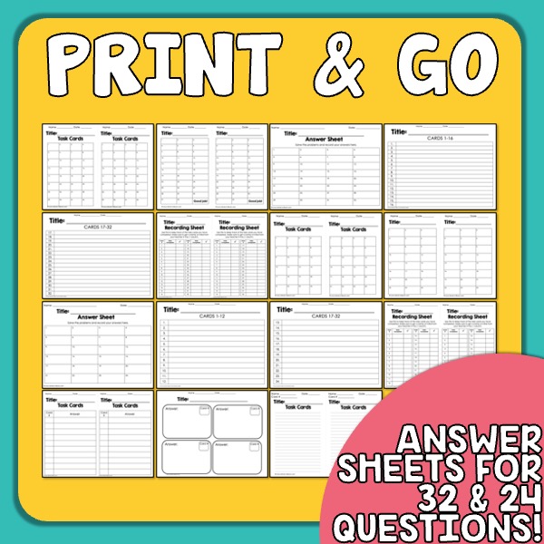 Student Answer Sheets FREEBIE - Response Sheets to use with Task Cards ...
