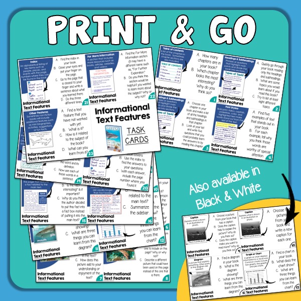 Informational Text Features (Nonfiction) Task Cards Print & Digital Google Slides - Minds in Bloom