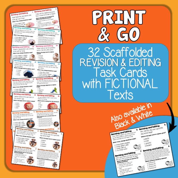 Revising and Editing Task Cards (Fiction) Scaffolded and Self-Checking ...