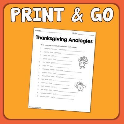 Thanksgiving Analogies Worksheet No-Prep Printable FREEBIE - Minds in Bloom