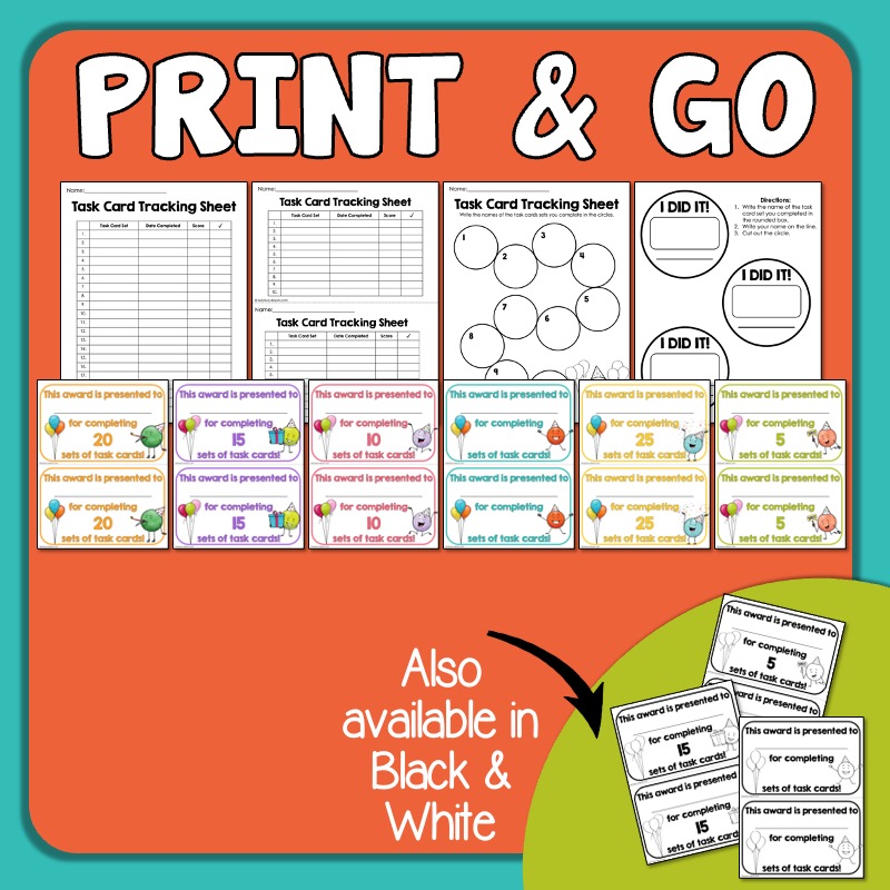 Task Card Tracking Sheets and Award Certificates - FREEBIE - Minds in Bloom
