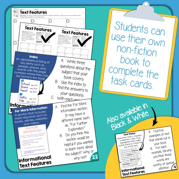 Informational Text Features (Nonfiction) Task Cards Print & Digital Google Slides - Minds in Bloom