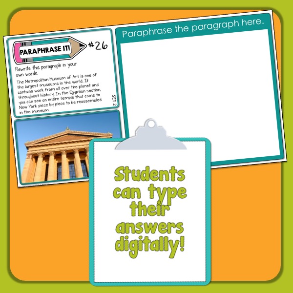 Paraphrasing Task Cards Advanced Set for Grades 4-8 with Google Slides ...