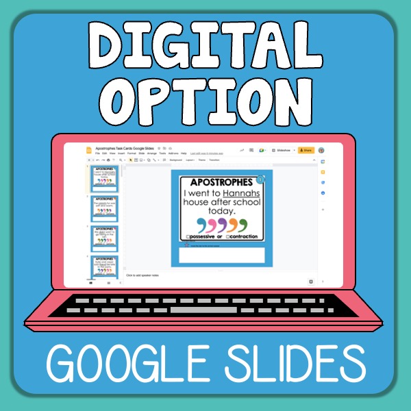 Apostrophes Task Cards | Contractions & Possessives Practice | Print ...