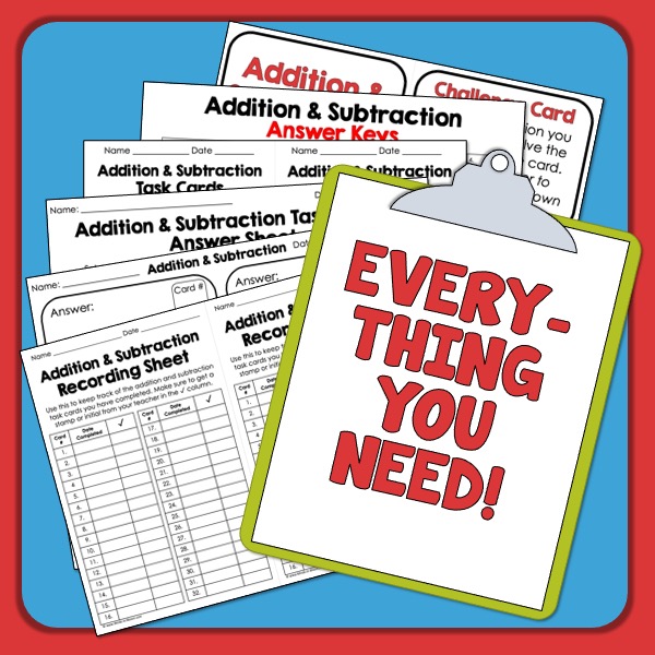 Addition and Subtraction Word Problems - Math Story Problem Task Cards ...