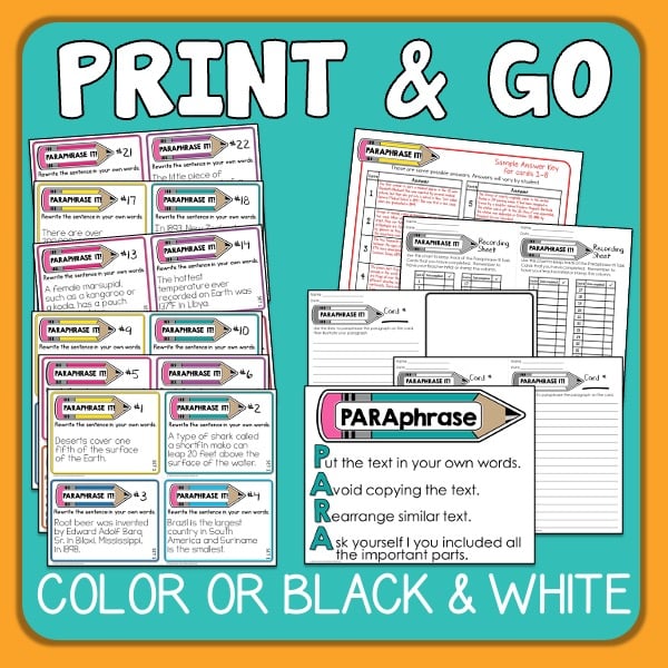 Paraphrasing Task Cards Beginner Set for Grades 2-4 with Google Slides ...