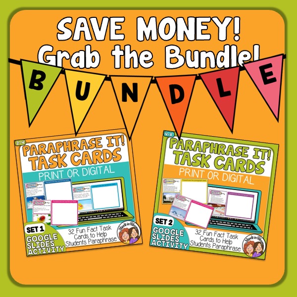 Paraphrasing Task Cards Advanced Set for Grades 4-8 with Google Slides ...