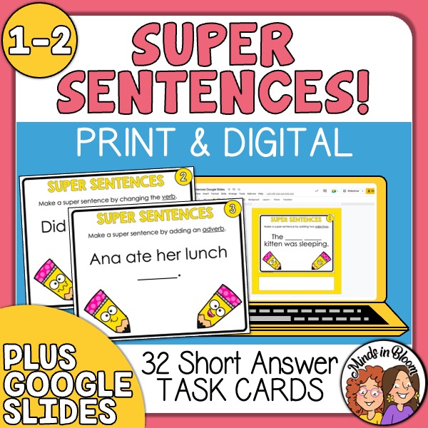 Super Sentences Task Cards for Improving Sentences (Grades 1-2) Print ...