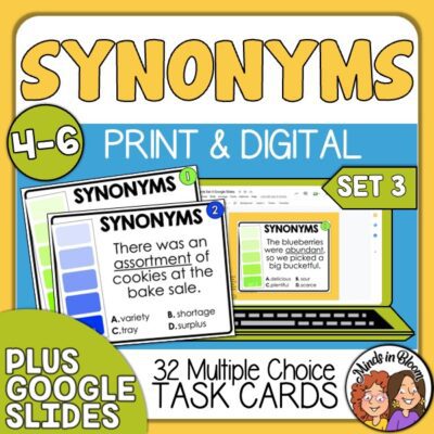 Synonyms Task Cards (Grades 4-6 Set 3) - Vocabulary Practice | Print ...