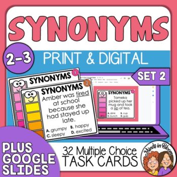 Synonyms Task Cards (Grades 2-3) - Set 2 | Multiple Choice Vocabulary ...