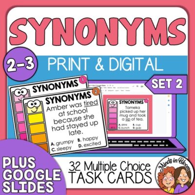 Synonyms Task Cards (Grades 2-3) - Set 2 | Multiple Choice Vocabulary ...