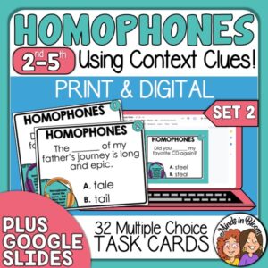 Homophones (Set 2) Task Cards - Multiple Choice Context Clue Practice ...