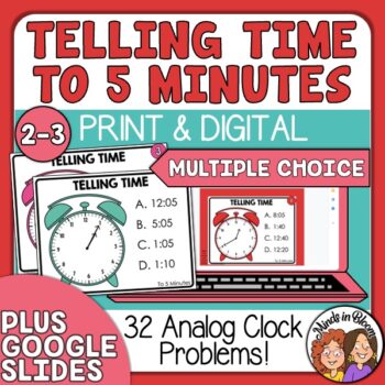 Telling Time to the Nearest 5 Minutes Task Cards (Multiple Choice ...