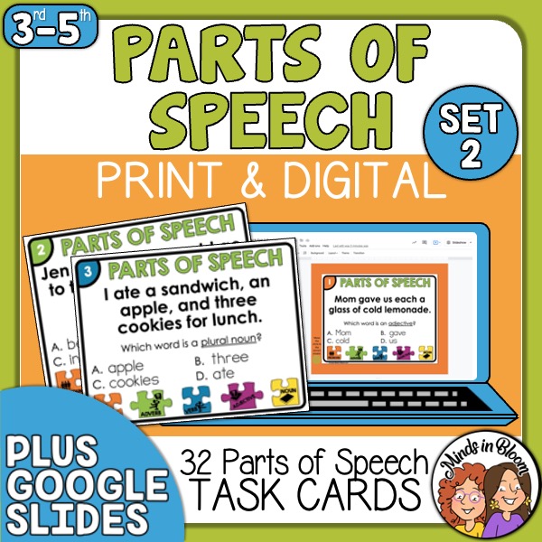 Parts of Speech Task Cards (Set 2) | Print & Digital | Anchor Chart ...