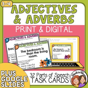 Adjectives & Adverbs Task Cards | Comparative and Superlative | Print ...