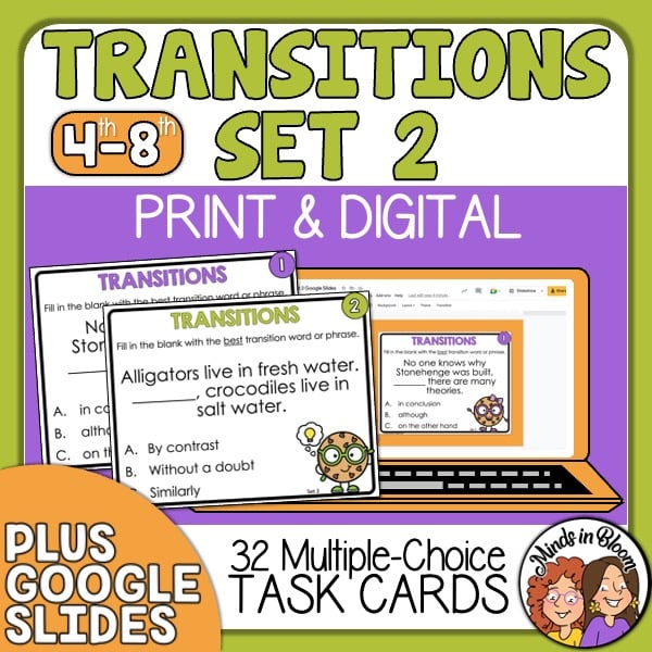 Transition Words Task Cards - Linking Words and Phrases with ...