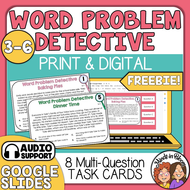 Word Problems Detective Task Cards FREEBIE Math Multi Step Stories With 