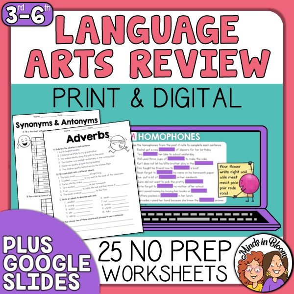 ELA Test Prep or Review - 25 Language Worksheets - Digital with Google ...