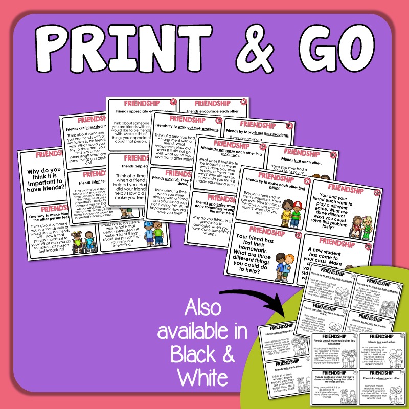 Friendship Task Cards Social Skills Prompts for Social Emotional ...