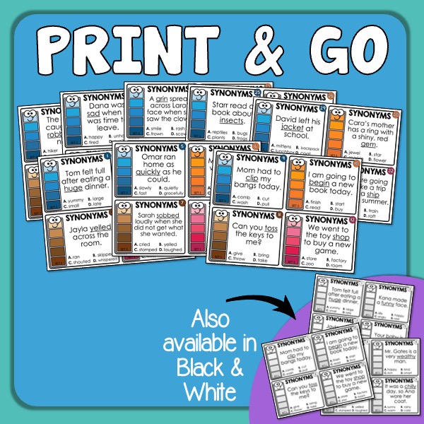 Synonyms Task Cards - (Set 1) Vocabulary Practice | Print & Digital ...