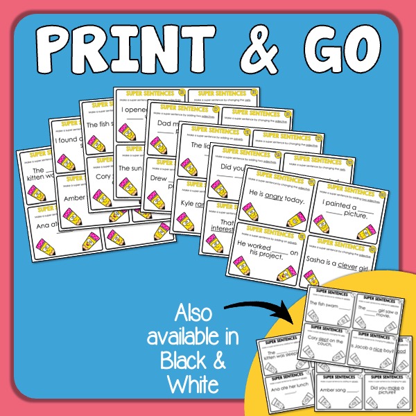 Super Sentences Task Cards for Improving Sentences (Grades 1-2) Print ...