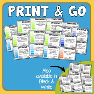 Synonyms Task Cards (Grades 4-6 Set 3) - Vocabulary Practice | Print ...