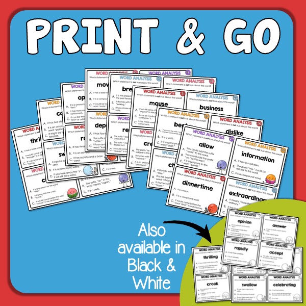 Word Analysis Task Cards - Vocabulary, Parts of Speech, Spelling ...