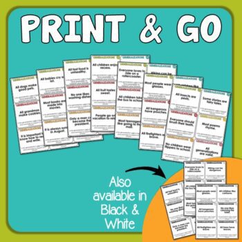 Generalizations Task Cards (Short Answer) - Deciphering if a Statement ...