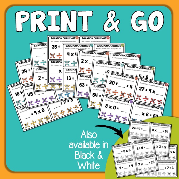 Equations Challenge Task Cards Multiplication Division Print 