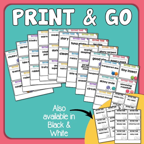 Rhyme Time Inferencing Task Cards (60 "Hink Pink" Puzzle Cards) | Print ...