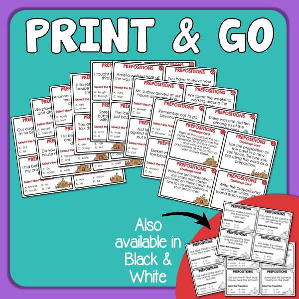Prepositions Task Cards (Beginners Set - Multiple Choice) | Print ...