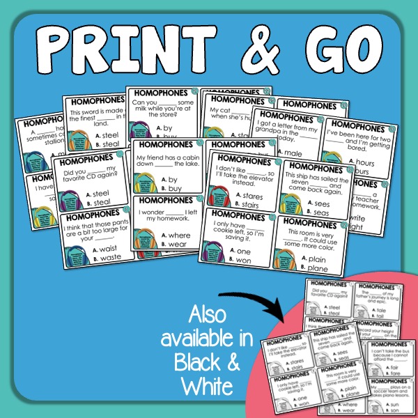 Homophones (Set 2) Task Cards - Multiple Choice Context Clue Practice ...