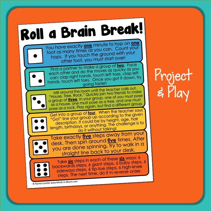 Brain Breaks Freebie: Roll a Brain Break! - Quick, Fun Activities with ...