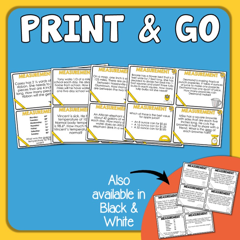 Measurement Task Cards Set 2 - 4-6 - Length, Volume, Weight, and ...