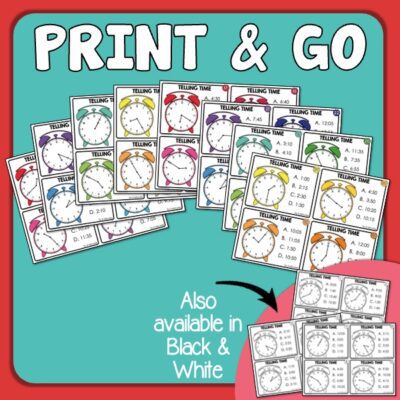 Telling Time to the Nearest 5 Minutes Task Cards (Multiple Choice ...