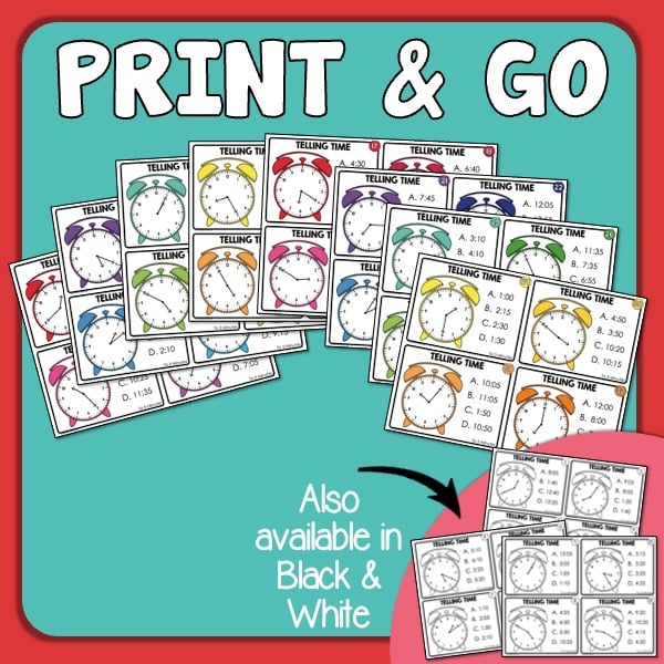 Telling Time to the Nearest 5 Minutes Task Cards (Multiple Choice ...