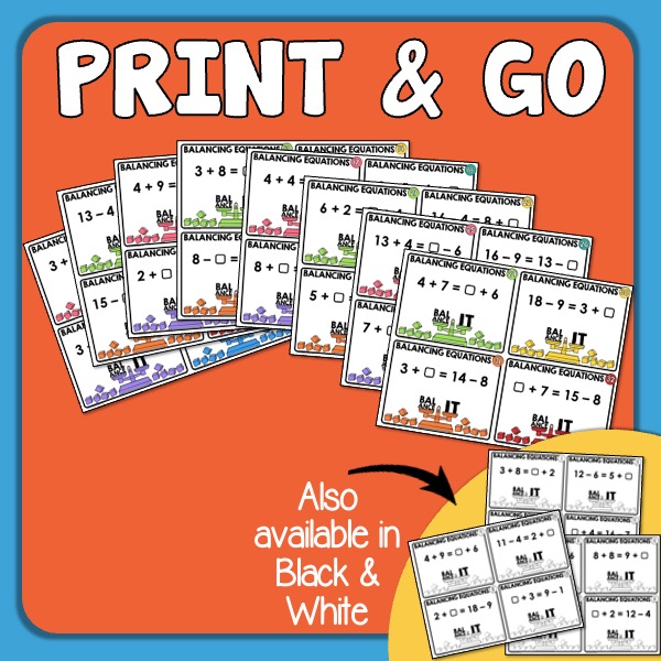 Balancing Equations Task Cards - Addition and Subtraction within 20 ...
