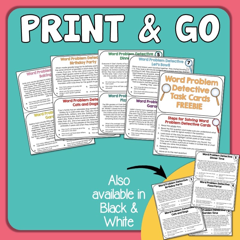 Word Problems Detective Task Cards FREEBIE Math Multi-Step Stories with ...