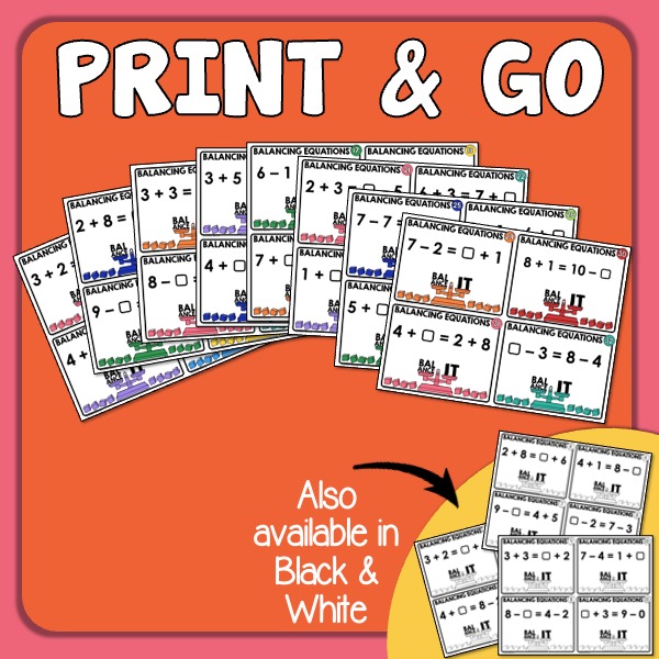 Balancing Equations Task Cards - Addition and Subtraction within 10 ...